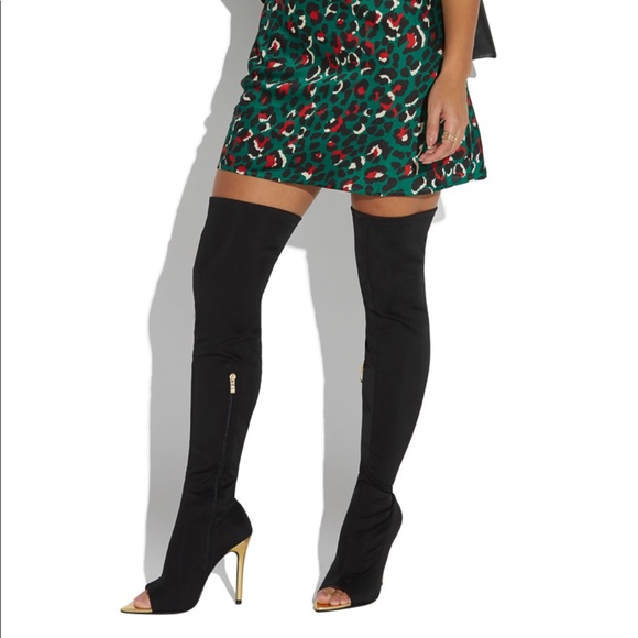 Shoe Dazzle | Shoes | Slithering Stretch Over The Knee Boots With Gold ...